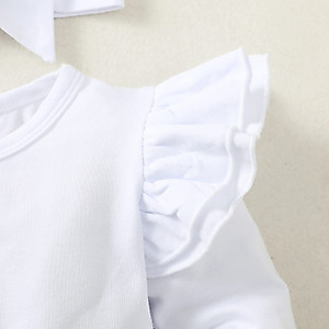 Baby Girl Clothes Infant Ruffle Sleeve Romper Dress Newborn Solid Tutu Skirt Sets Jumpsuit Headband Outfit (032B-White, 9-12 Months)