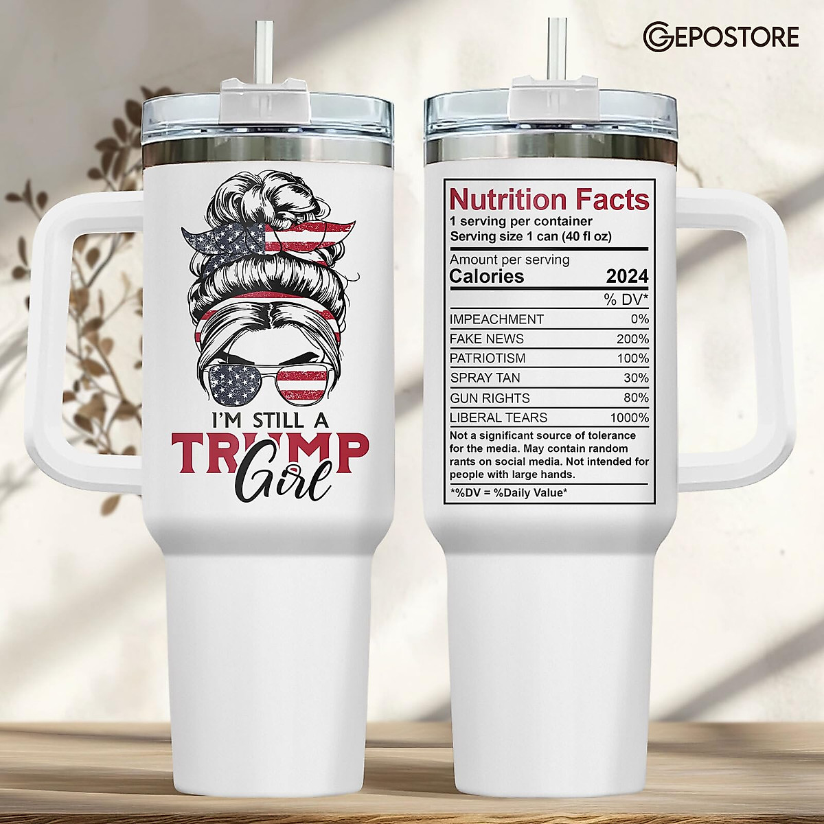 GEPOSTORE American Girls Tumbler 40oz with Handle, Nutrition Facts Girl Tumbler Cup, Patriots Gift for Girls, Birthday Gifts for Teen Girls
