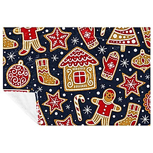 Christmas Gingerbread Cookies of Snowman House Tree Prints Soft Warm Cozy Blanket Throw for Bed Couch Sofa Picnic Camping Beach, 150×100cm