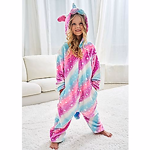 CHETOSHO Unicorn Hooded Onesie Girls Halloween One Piece Kids Costume (Oblique stripe starry pink 3-4 Years)