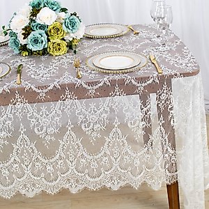 ShinyBeauty Lace-Tablecloth-Rectangular 60x120-Inch White Rectangle Overlay Tea Tablecloth Lace Tablecloths Long Rectangular Tablecloth Lace Tablecloth 60 Table Floral Embroidery Lace Table Cloths
