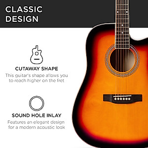 Best Choice Products 41in Beginner Acoustic Guitar Full Size All Wood Cutaway Guitar Starter Set Bundle with Case, Strap, Capo, Strings, Picks - Sunburst