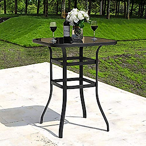 Avestar Nuu Garden Patio Bar Table, 32 Inch Outdoor Bar Height Bistro Table with Tempered Glass Table Top and Metal Frame, Suitable for Patio, Back, Yard, Cafes, Bistro, Black
