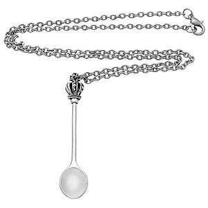 Art Attack Snuff Spice Spoon Necklace, Wonderland Powder Teaspoon Adult Charm Pendant Party Favor (Silver)