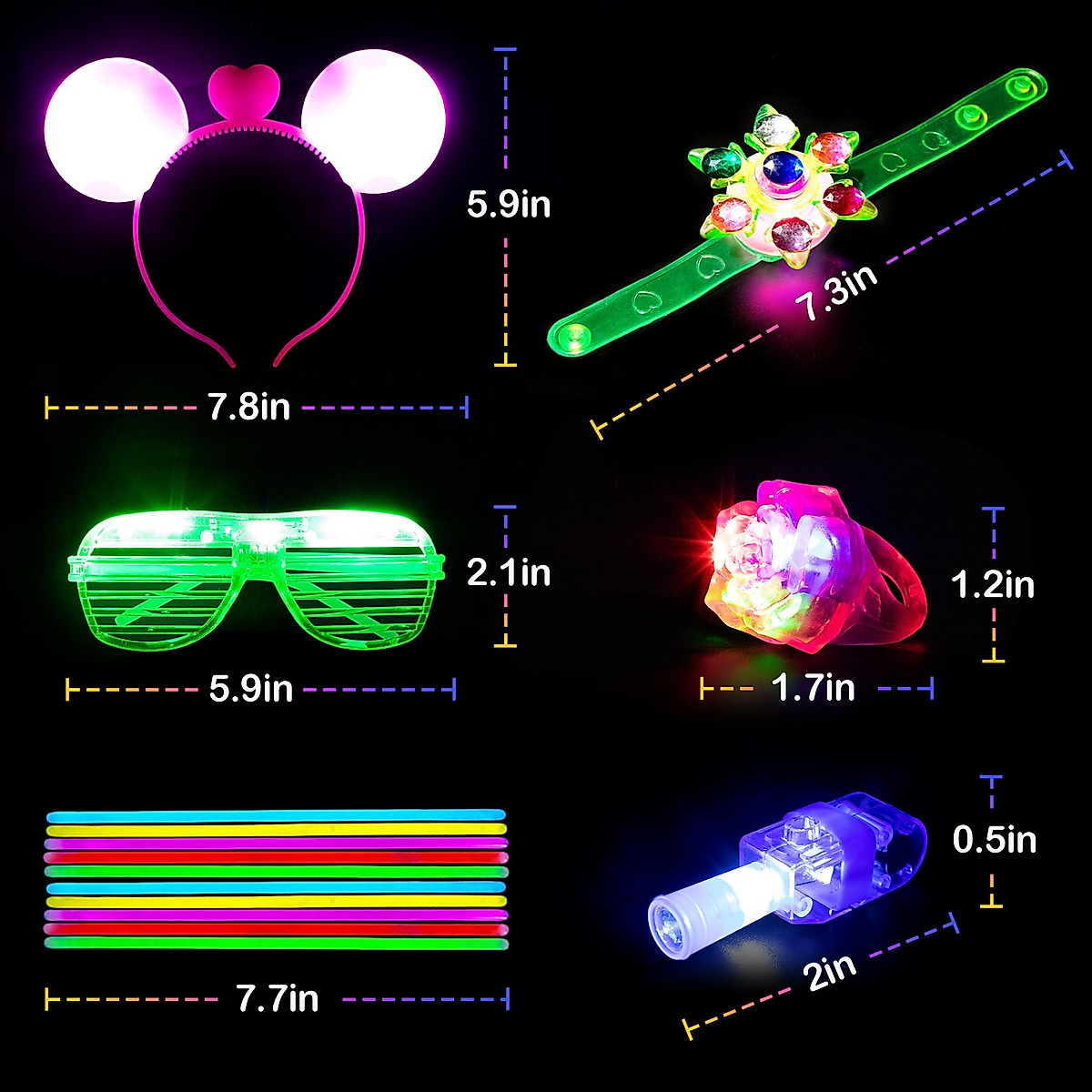 Mocoosy 103Pcs Glow in the Dark Party Supplies, Light Up Party Favors for Kids LED Neon Toys Bulk Party Pack With Glow Sticks,Led Glasses,Light Up Bracelets,Finger Lights,Jelly Rings and Headbands