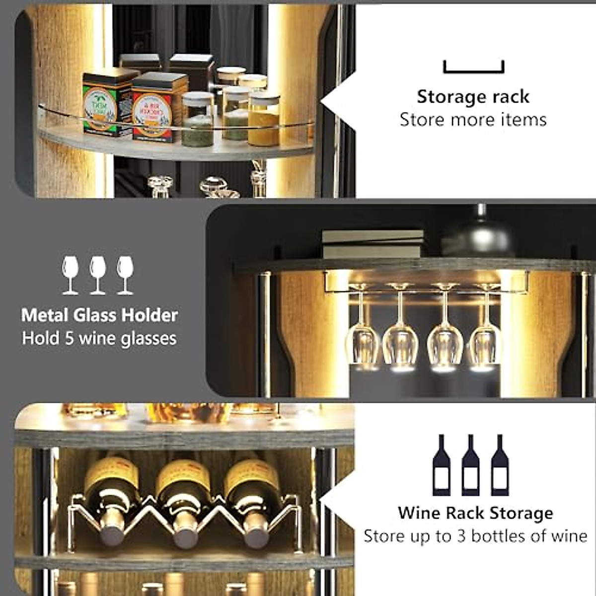 QNICE 71" LED Lights Industrial Bar (Dark Rustic Oak-1)