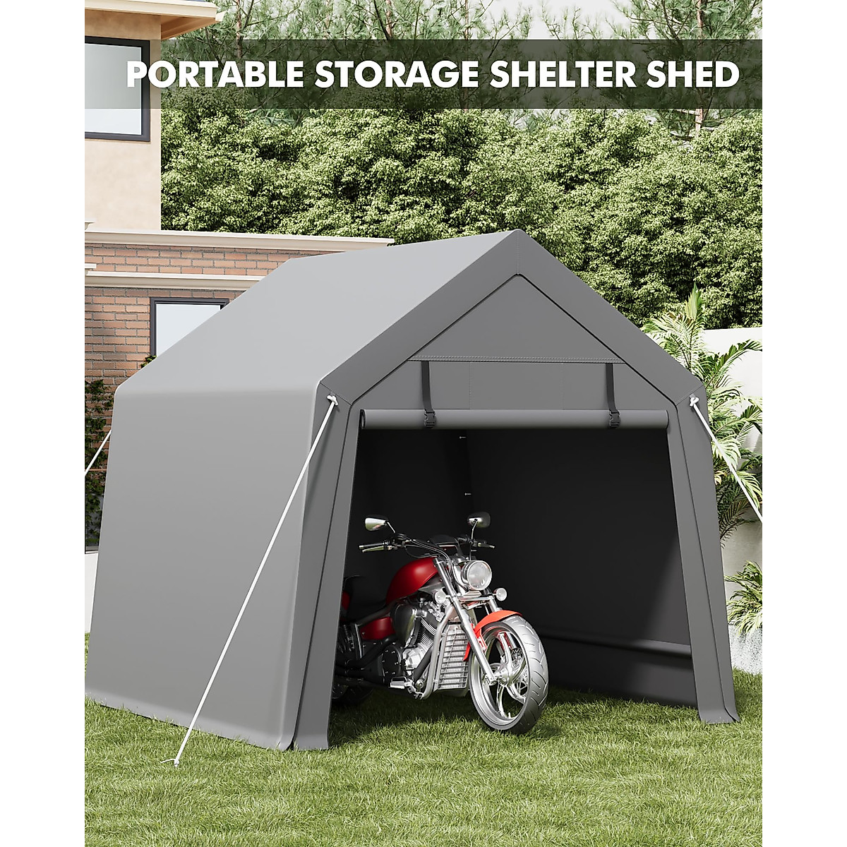 VerisShade 6 x 6 ft Carport Storage Shed, Shelter Logic with 2 Roll-up Zipper Door, Heavy Duty Waterproof Tarp, Storage Tent for Motorcycle, Bike, Garden Tools, Firewood
