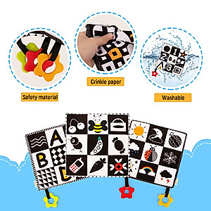 Tummy Time Play Mat, High Contrast Baby Toys,Black and White Activity Mat with Teether for Babies 0+ Months,0+Months Infant Early Educational Crinkle Toys,Baby Boy Sensory Learning Toys - Pack of 3