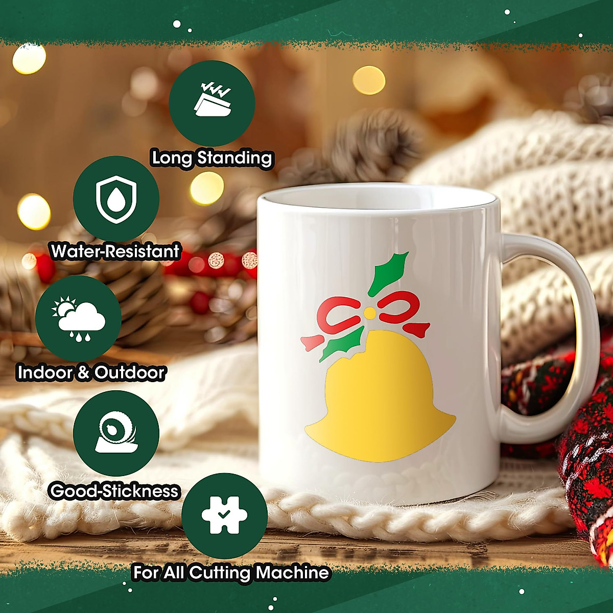 JAVIGA White Permanent Vinyl for Cricut Machines, 12" x 40 FT White Vinyl for Christmas Decorations Outdoor, Glossy White Adhesive Vinyl Roll for Wedding Party, Wall Stickers, Cards, Mug, Signs Decals