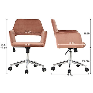 Velvet Fabric Home Office Chair with Open Back Upholstered Swivel Desk Chair with Arms and Adjustable Height for Small Spaces Home Office Living Room Bedroom Pink