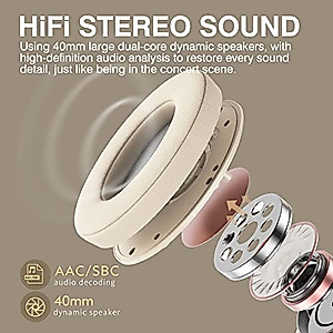 iKF T1-Wireless Wired Headphones Call Noise Cancelling Bluetooth Headset Bass Stereo Sound 50 Hours Using Time Built-in Microphone Pairing 2 Devices Compatible iOS/Android (Off-White)