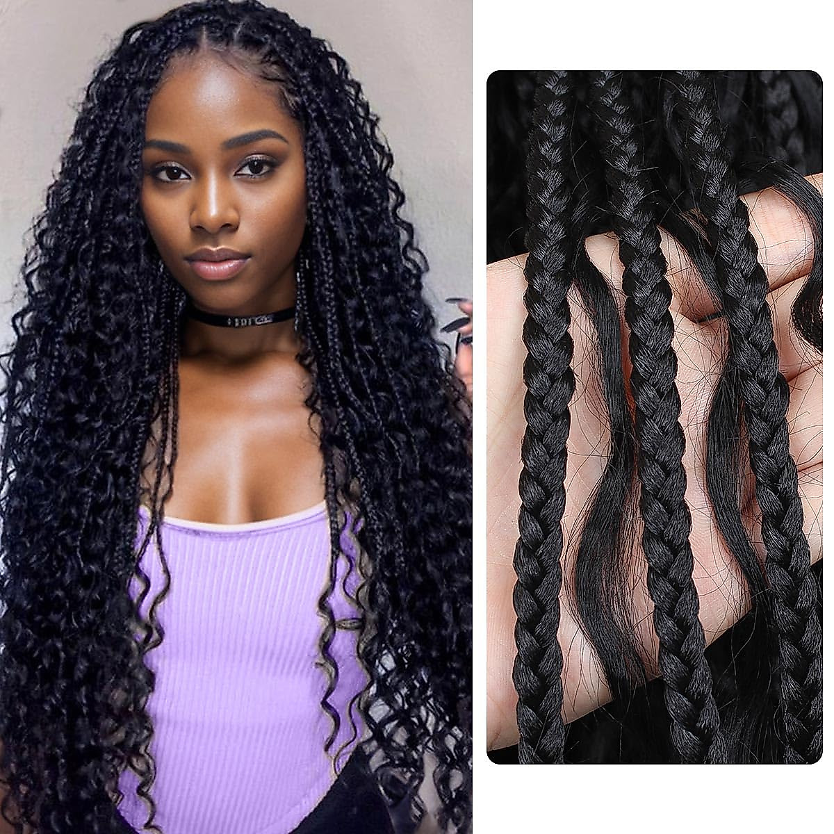 Sangtok Boho Braided Wigs for Black Women, 36 inch Knotless Full Lace Boho Box Braid Wig, Glueless Braided Wigs with Bohemian Curly Ended Double Full Lace Goddess Braided Wig …