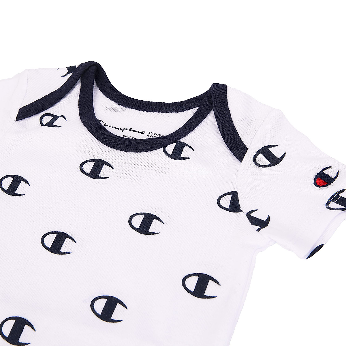 Champion Unisex Baby 3-PC Box Set Includes an Infant Body Suit, a Bib Or Hat & Pair of Booties in Colors and Size 0-6M, All Over C-White 100, 0-6