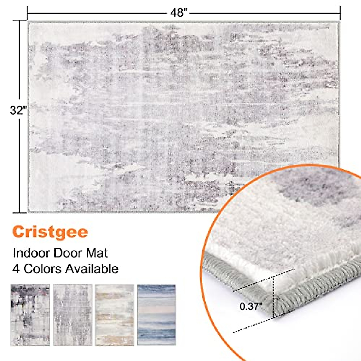 Door Mat, Front Indoor Door Mat Faux Wool Non-Slip Entryway Rug Absorbent Abstract Throw Rug for Indoor Entrance Hallway Laundry Room, High Traffic Areas, 32X48 Inches, Gray Washable