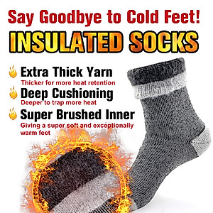 Busy Socks Winter Warm Thermal Socks for Men Women Extra Thick Insulated Heated Crew Boot Socks for Extreme Cold Weather, Medium, 1 Pair Light Grey