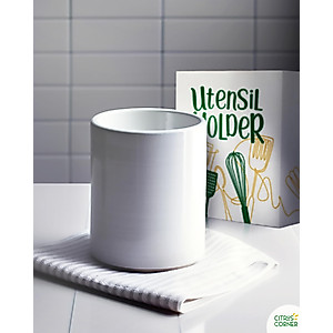 Extra Large Utensil Holder for Kitchen Counter - Ceramic Countertop Utensil Holder for Kitchen Utensils | Kitchen Utensils Holder for Countertop | Includes Microfiber Towel (Utensils Not Included)