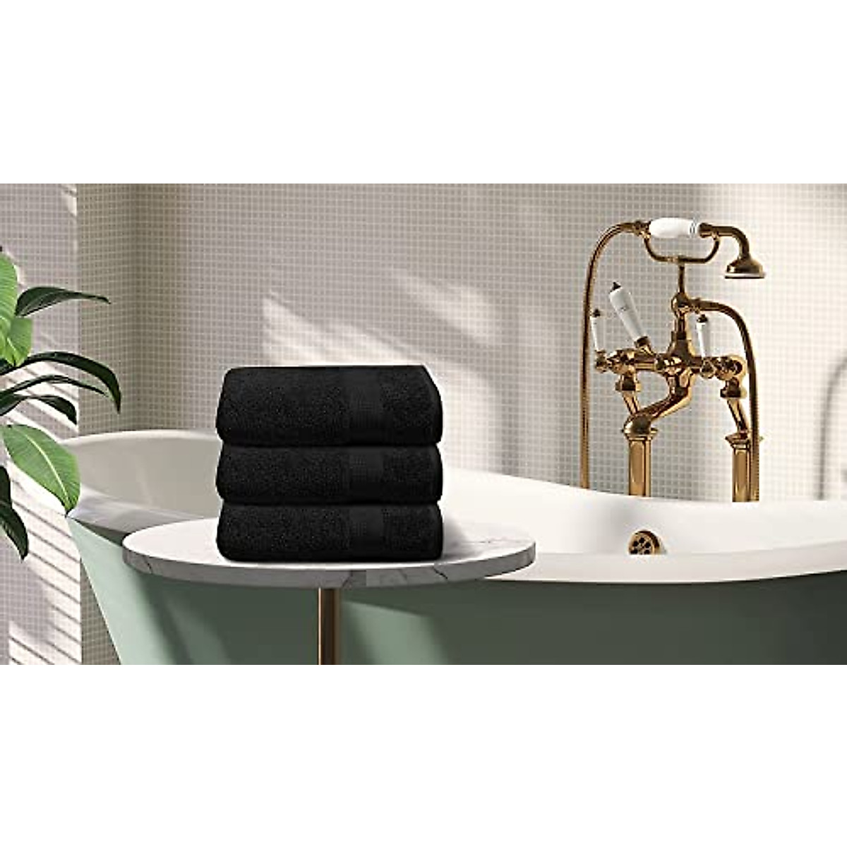 Monark Linen Bath Towel Black 24x48 Pack of 6 Bath Towel Set, Cotton Terry Towels for Bathroom, Quick Dry, Lightweight, Highly Absorbent, Soft Feel, Pool, Spa, Gym, Hand Towel for Daily Use