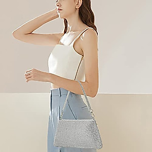 Topfive Rhinestones Purses Women's Hobo Bags Sparkly Silver Evening bling Crystal Clutch for Party Wedding (silver-01)