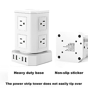 Surge Protector Power Strip Tower with USB Ports, 6FT Charging Station Long Extension Cord with Multiple Outlets, 8 AC Multi Plug Outlet Extender 4USB Ports 1800J Overload Protection for Home Office
