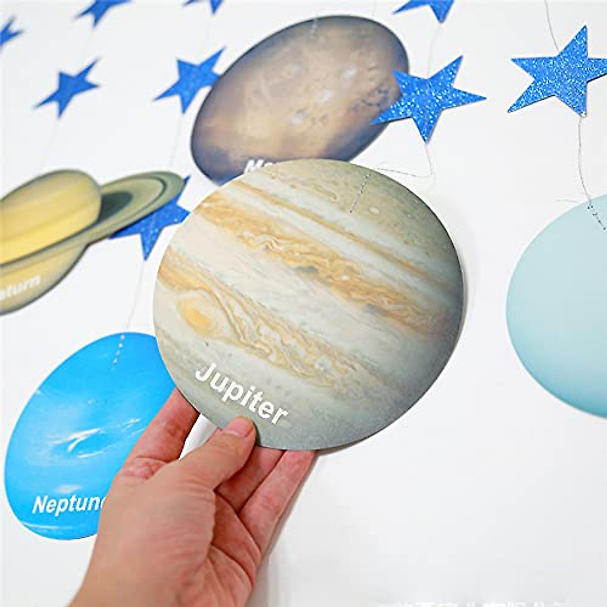 Galaxy Solar System Hanging Paper Decoration (8 Strings X 4.3ft), Outer Space Paper Garland Flower Party Streamers, Plant with Blue Star Hanging for Kids Bedroom Decor，Birthday PartySupplies