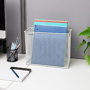 Mind Reader FILEBASK-WHT Metal Mesh Storage Letters, Documents, Folders, Office Organization, White File Basket