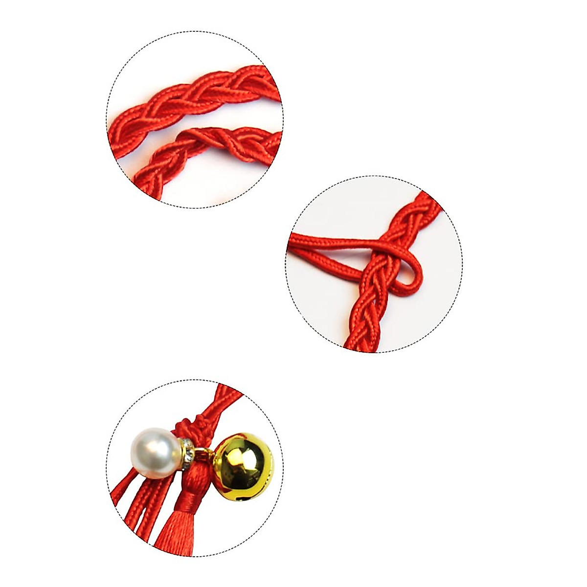 Thin Waist Rope Braid Belt Chain Exotic Women Waist Belt Rope Chain with Tassel Bead Bell Good Luck Belly Rope Bracelet, Red