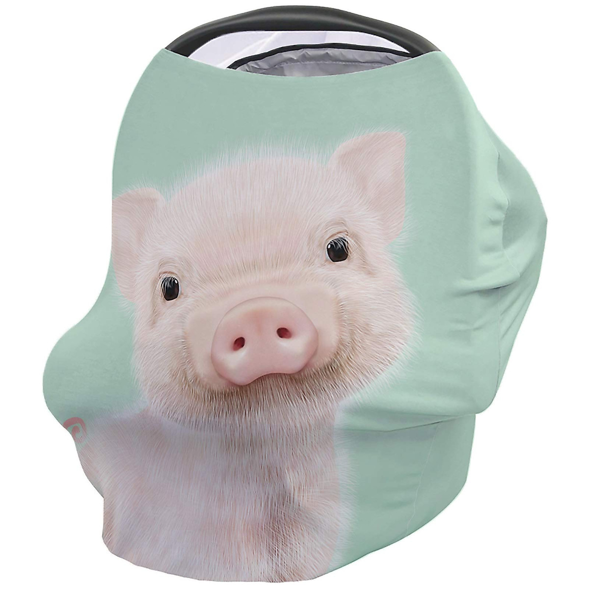 Cute Farmhouse Pig Oil Painting Baby Car Seat Covers Breastfeeding Cover 26" x 27.6", Cute Farm Animal Mint Green Nursing Breastfeeding Covers for Shopping Cart, High Chair, Stroller Covers