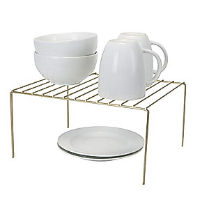 Kitchen Details Medium Helper Shelf | Cabinet & Countertop Organization | Plates & Dinnerware | Glasses | Maximize Space | Free Standing | Satin Gold (Pack of 2)