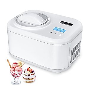 KUMIO 1 Quart Automatic Ice Cream Maker with Compressor, No Pre-freezing, 4 Modes Frozen Yogurt Machine with LCD Display & Timer, Electric Sorbet Maker Gelato Maker, Keep Cool Function
