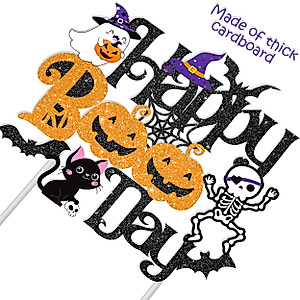 Halloween Happy Boo Day Cake Topper Glittery Halloween Little Boo Party Cake Topper Halloween Baby Shower Decoration for Spooky House Ghost Bat Pumpkin Theme Birthday Party Baby Shower Supplies
