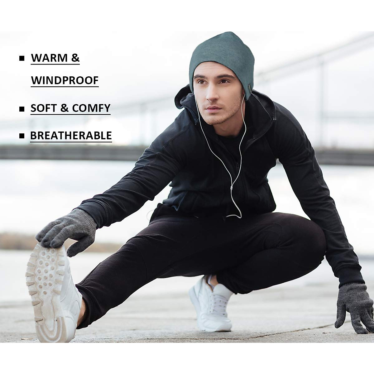 EMPIRELION Softshell Fleece Lined Beanie Hats Winter Warm Running Skull Cap Thermal Snow Watch Cap Men Women (1, Camo Snow)