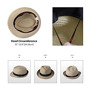DressVoguer Straw Fedora Hat for Women Men Short Brim Panama Hat Roll Up Trilby Summer Beach Sun Hat UPF 50+ Beige