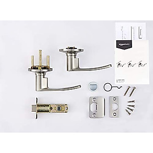 Amazon Basics Straight Door Lever, Passage, Satin Nickel