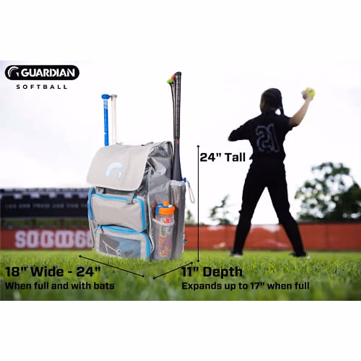 Guardian Baseball - Diamond Series Baseball/Softball Bat Bag - Boys Travel Baseball Bag - Softball Equipment Bag for Girls (Grey/Carolina Blue)