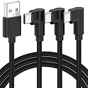 USB C Cable Right Angle [3-Pack, 6.6ft] 3A USB Type C Charger Fast Charging Cable, 90 Degree USB A to USB C Nylon Braided Cord for Samsung Galaxy S22/S20 FE/S10, Note 20/10 Plus, A03s, Moto G, LG, PS5