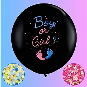Jumbo Gender Reveal Confetti Balloons 2pcs 36" Black Boy or Girl Balloon Come with Blue Pink Confetti for Baby Gender Reveal Party Idea