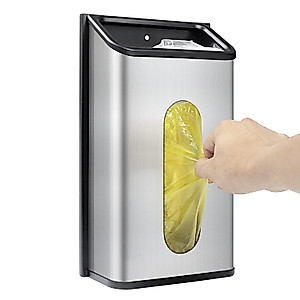 Wall Mount Grocery Plastic Bag Holder and Dispenser for Bags,LINAN Stainless Steel Saver, Anti-Fingerprints, Silver, Brushed Stainless Steel