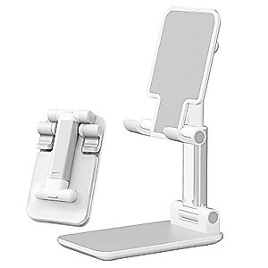 LOBKIN Phone Stand for Desk, Foldable Portable Adjustable Tablet Cell Phone Holder Charging Dock Cellphone Holder Office, Sturdy Mobile Stand Hand Metal Desktop iPhone Stand (White)