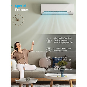 TABU Mini Split System 12000BTU Air Conditioner with Inverter, 115V Energy Saving AC/Heating System, Wall-Mounted Ductless Air Conditioner and Heater with Heat Pump, Remote Control & Installation Kit
