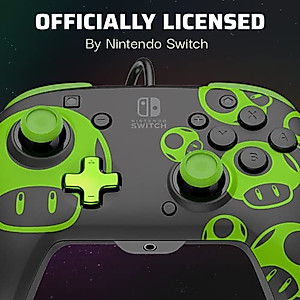 PDP REMATCH Enhanced Wired Power Nintendo Switch Pro Controller, Officially Licensed Switch Lite/OLED Compatible Gamepad, Customizable Programmable Buttons, Super Mario 1-UP Mushroom, Glow in the Dark