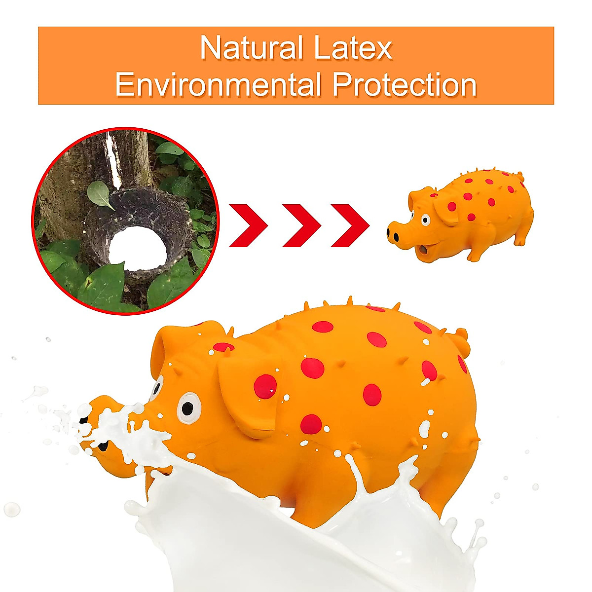 Andiker Dog Squeaky Toy, Dots Latex Dog Chew Toys with a Oinks Sound Squeaker Grunting Pig Dog Toy Sturdy Self Play 8" Dog Squeeze Toy for Dental Biting Chasing to Kill Boring Time (Orange)