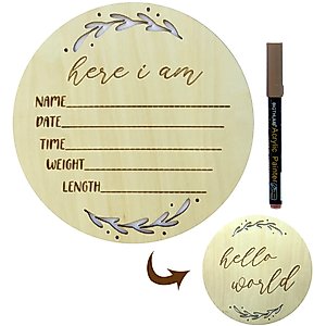 8 inch Large Baby Birth Announcement Sign for Hospital, 2 Sided:Hello World Newborn Sign/Baby Announcement Sign. Incl. Acrylic Marker ink pen (Light)