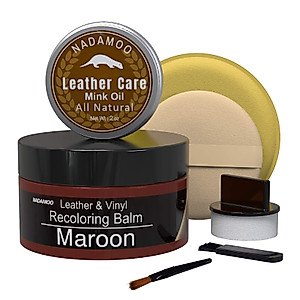 NADAMOO Maroon Leather Recoloring Balm with Mink Oil Leather Conditioner, Leather Repair Kits for Couches, Restoration Cream Scratch Repair Leather Dye For Vinyl Furniture Car Seat, Sofa, Shoes