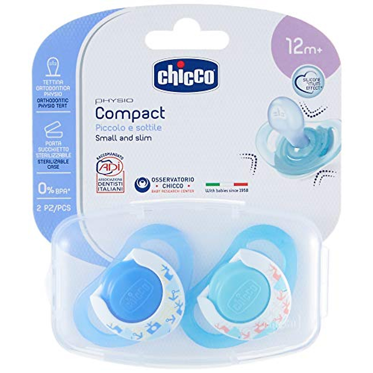 Chicco Physio Active Silicone Dummy Blue 12 Months 2 Pieces