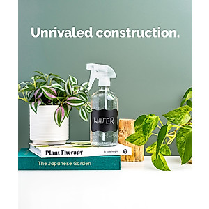 Vine Creations Glass Spray Bottles, 2 Pack Refillable Spray Bottles for Cleaning Solutions, Clear Spray Bottle for plants, Water Spray Bottle Sprayer, Glass Spray bottles 16 oz with Waterproof Labels