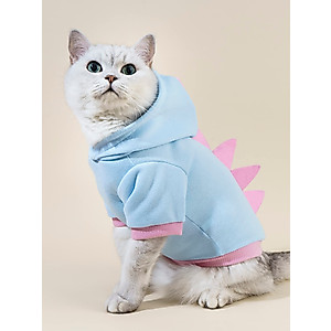 QWINEE Dinosaur Dog Hoodie Dog Warm Jacket Christmas Halloween Dog Costume Dog Clothes for Puppy Kitten Small Medium Dogs Cats Baby Blue XX-Small, QWN01-418553566-XXS