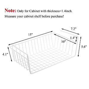 Tebery 4 Pack White Under Shelf Wire Basket Hanging Storage Baskets, Under Cabinet Add-on Storage Racks Slide-in Baskets Organizer for Kitchen Pantry Desk Bookshelf