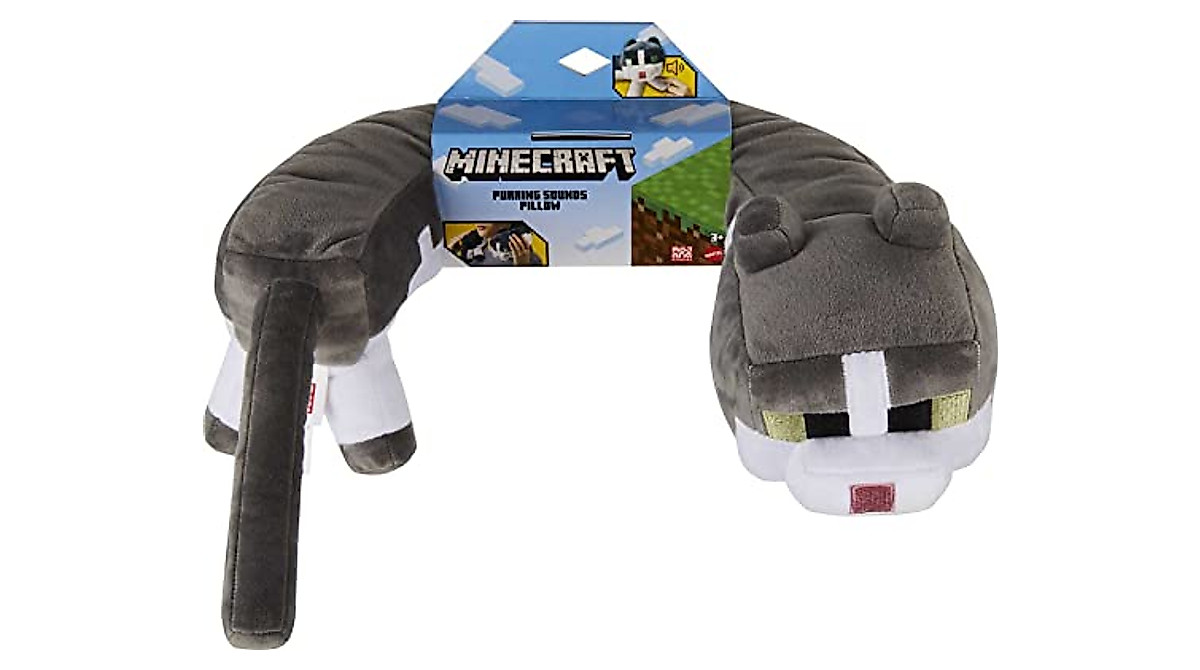 Minecraft Plush Cat Neck Pillow, Purring Sounds, Press Paw to Activate ...