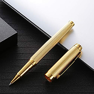 Nekigoen Rollerball Pen for Men Women Luxury Metal Executive Pens Home Office Use with 2 Extra Refills Black Ink 0.7mm G2(gold)