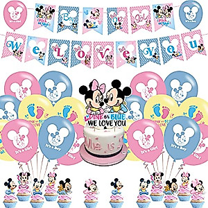 Mickey and Minnie Gender Reveal Backdrop Birthday Banner for Mickey and Minnie Gender Reveal Birthday Party Supplies Gender Reveal Photograph Background Photo Booth 5x3ft